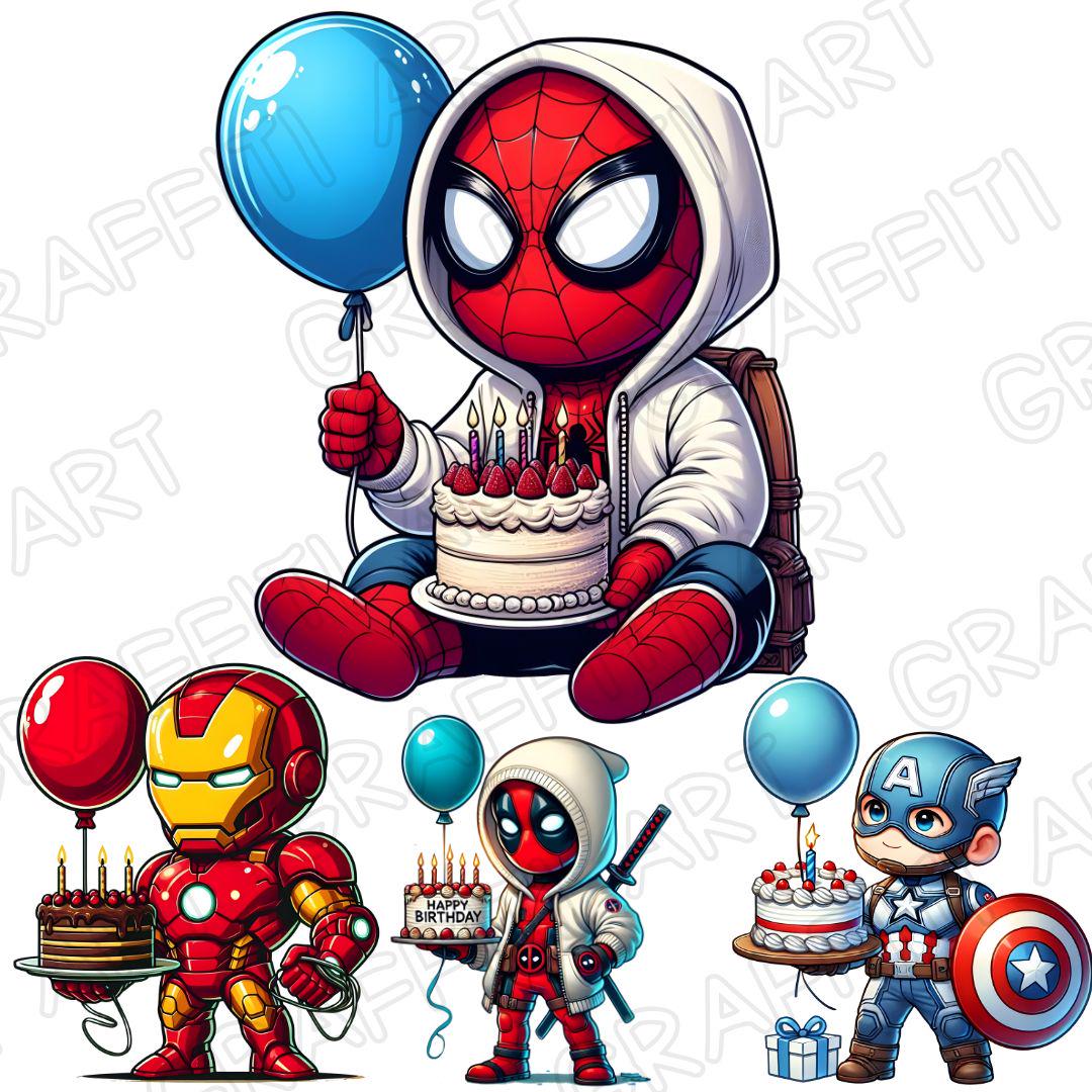 Superhero Birthday PNG: Kids Cartoon Sublimation Design (instant ...