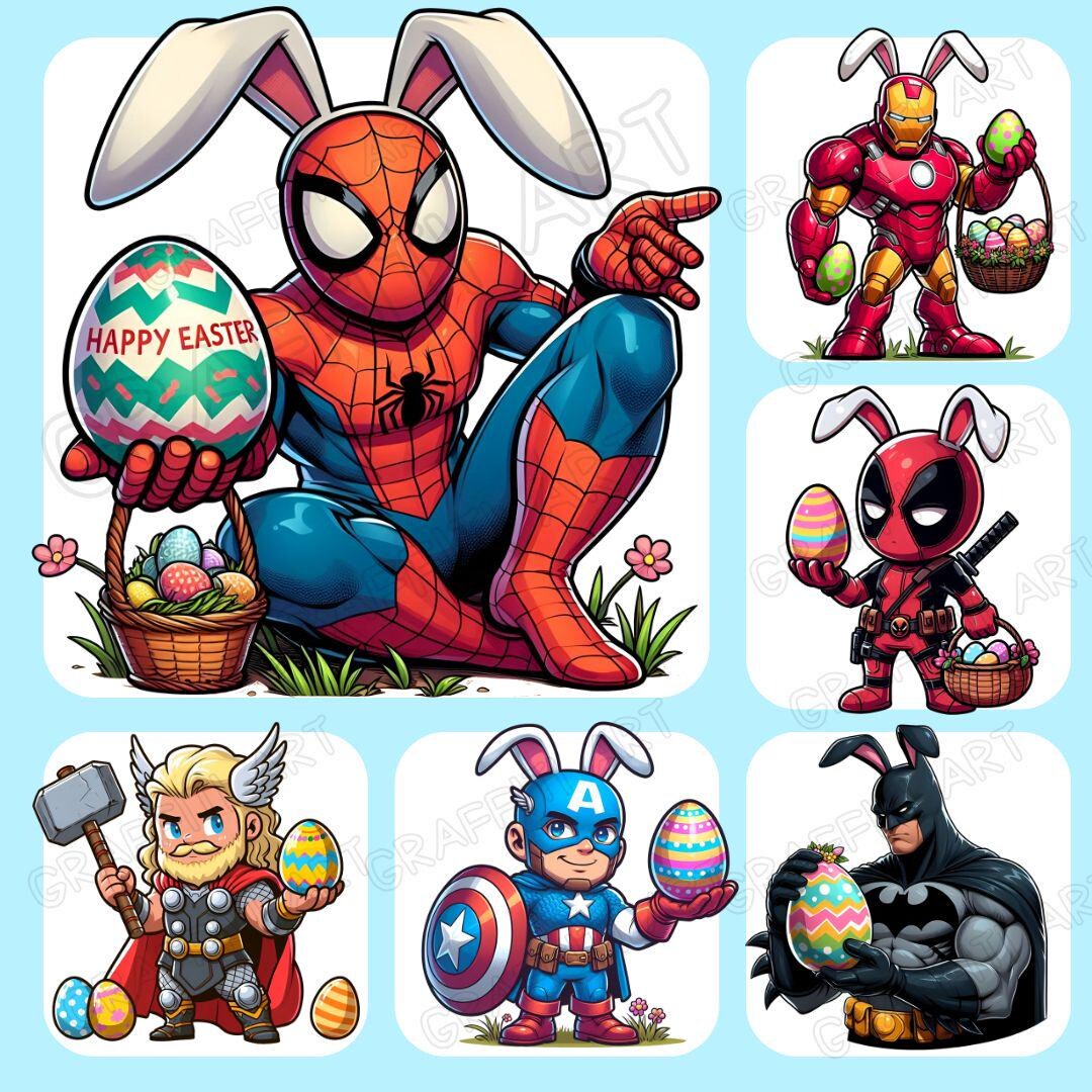 Superhero Easter PNG: Kawaii Cartoon Clipart (digital Download) - Etsy