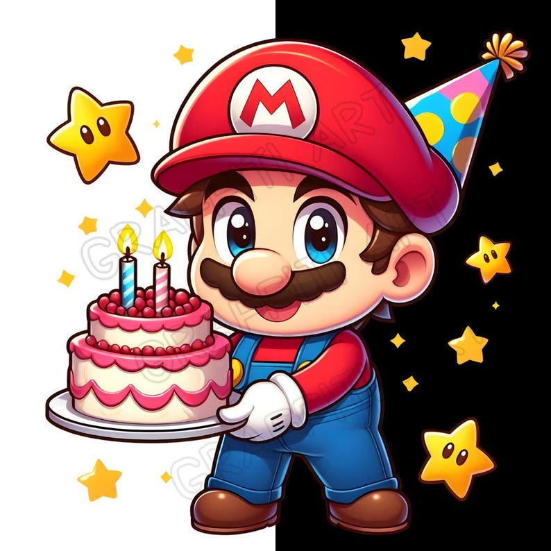 Super Mario Birthday Party PNG: Kids Cartoon Invitation (digital ...