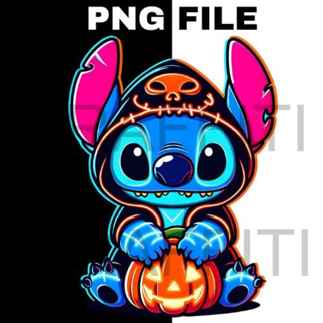 Neon Stitch Halloween PNG: Cartoon Clipart, T-shirt Design (digital ...