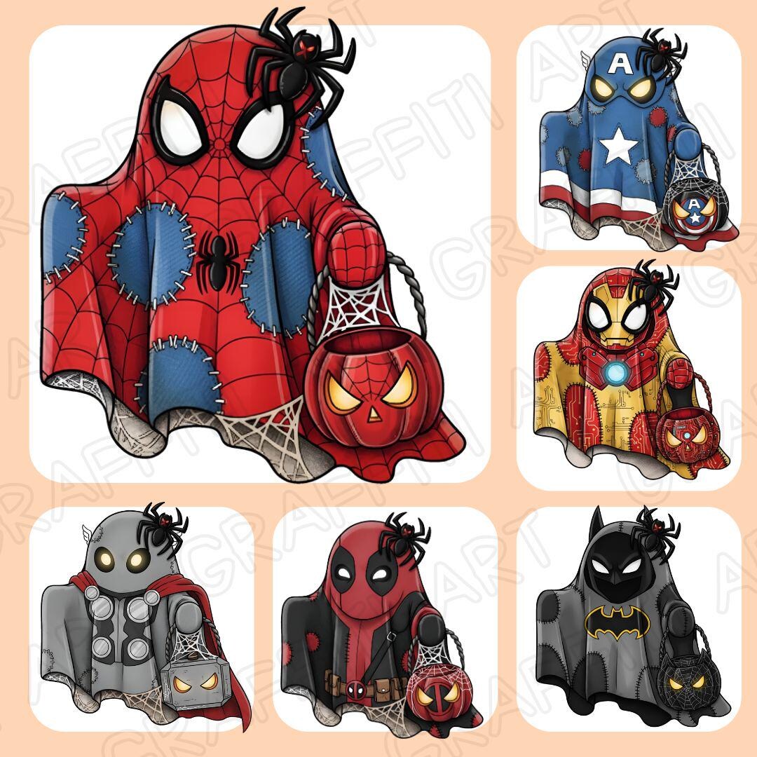 Ghost Superhero Halloween PNG: Kids Cartoon Sublimation Design (digital ...