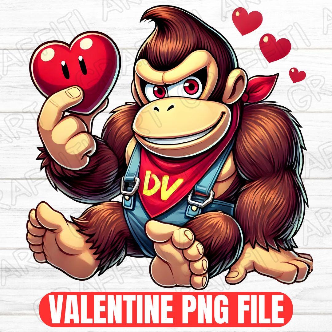 Valentine's Day Super Mario Monkey PNG: Kids Cartoon Sublimation ...