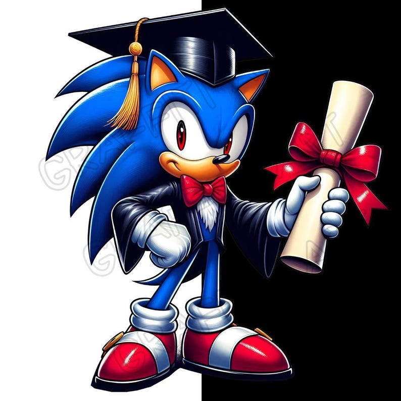 Sonic Graduation PNG: Cartoon Hedgehog Clipart - Etsy