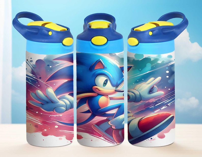 Watercolor Sonic Tumbler Wrap: 12oz Sippy Cup Sublimation Design (PNG ...