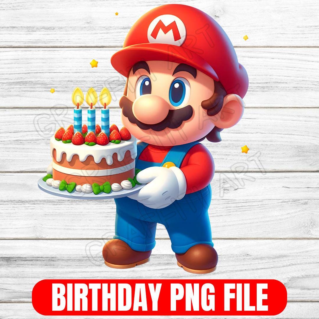 Super Mario Birthday PNG: Kids Cartoon Party Invitation (digital ...