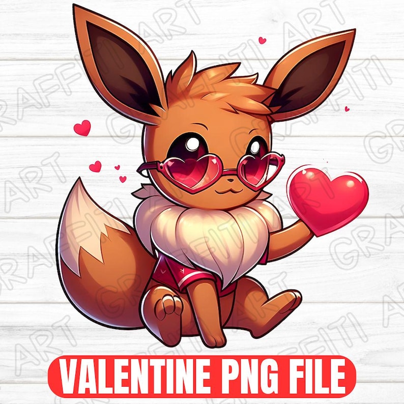 Eevee Pokemon Valentine PNG, Heart Sunglasses, Kids Cartoon (digital ...