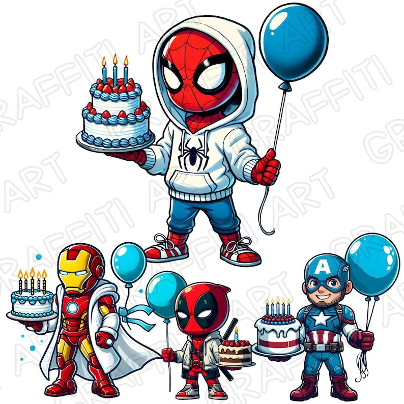 Superhero Birthday PNG: Kids Cartoon Clipart (instant Download) - Etsy