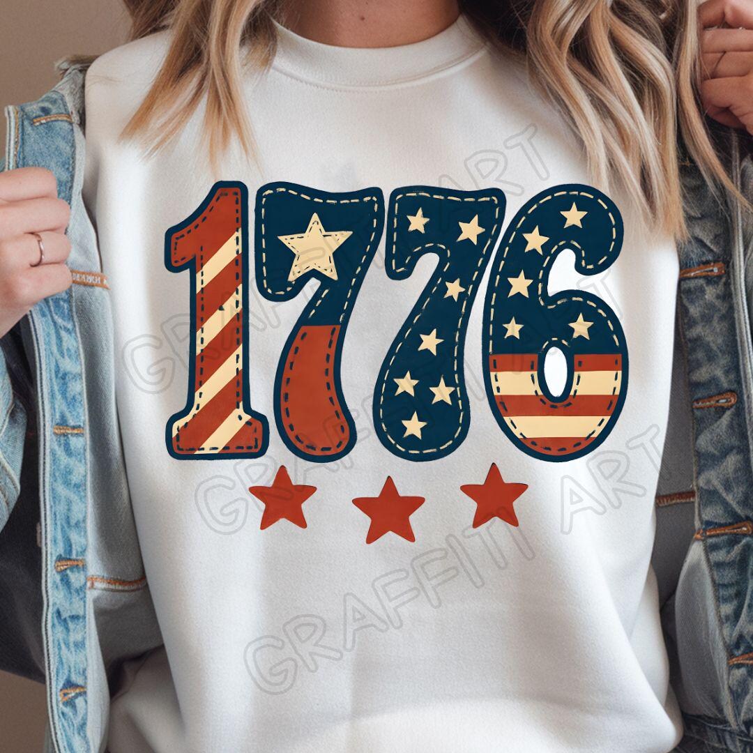 1776 PNG Sublimation, American Flag Patriotic Numbers Clipart, 4th of ...