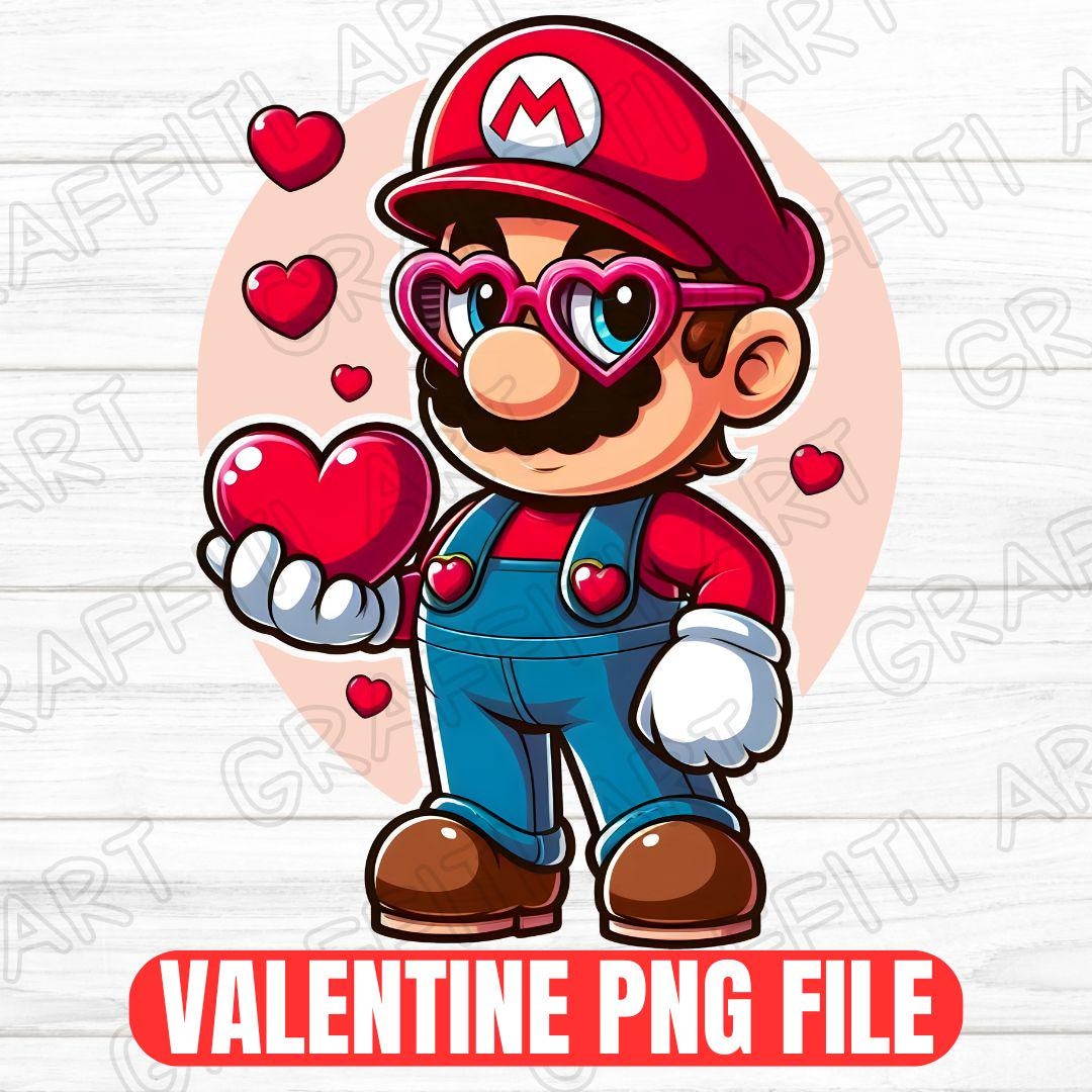 Valentine Super Mario PNG: Kids Cartoon Sublimation Design (digital ...
