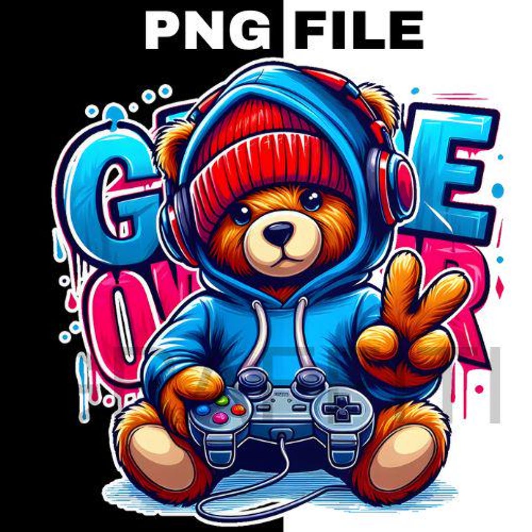 Game Over PNG ,gaming Teddy Bear PNG Sublimation Shirt Digital Download ...