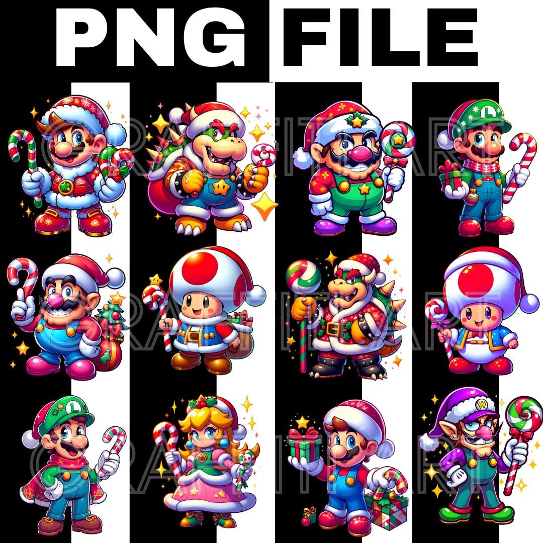 Bundle of Christmas Super Mario Png Design,christmas Sublimation Design ...