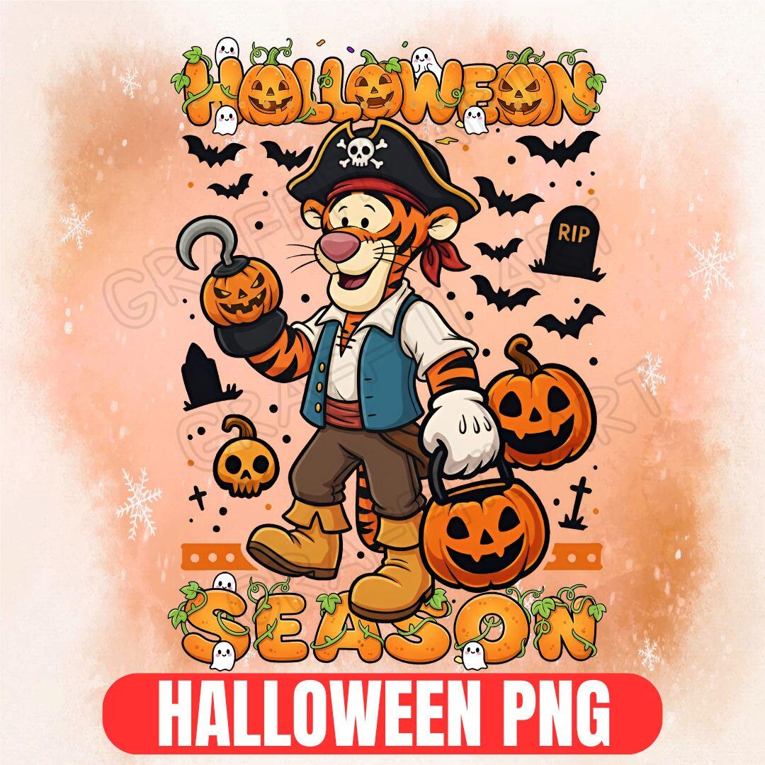 Halloween Tigger Pirate PNG: Cartoon Clipart, Sublimation Design ...