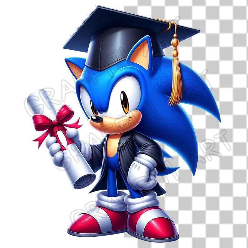 Sonic Graduation PNG: Cartoon Hedgehog Clipart - Etsy