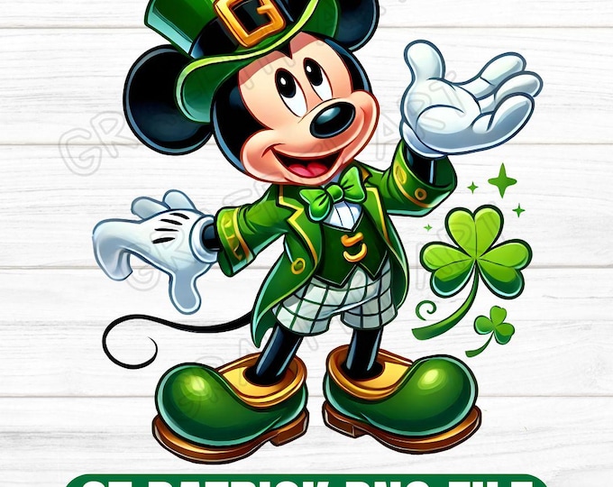 St Patrick's Day Mickey Mouse PNG: Lucky Clover Cartoon (digital ...
