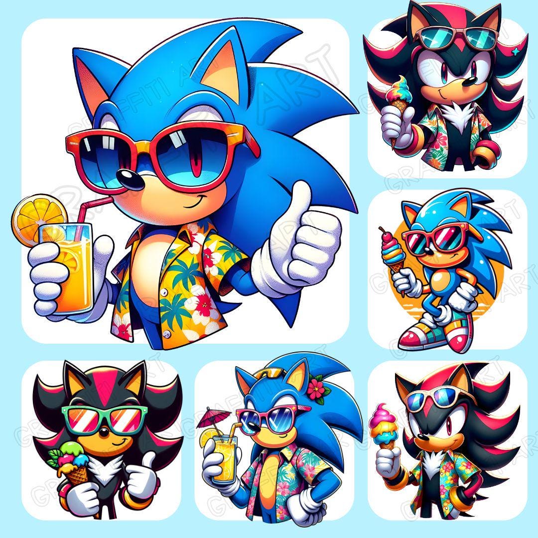 Summer Sonic the Hedgehog PNG Bundle: Clipart, Silhouettes (digital ...