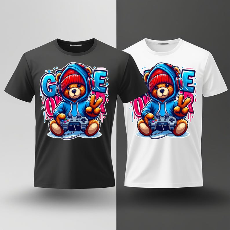 Game Over PNG ,gaming Teddy Bear PNG Sublimation Shirt Digital Download ...