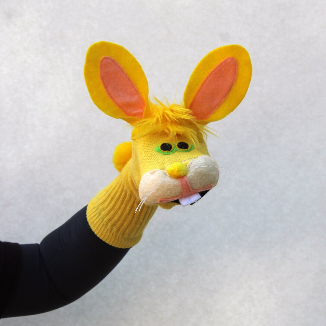 Sunny Bunny Rabbit Yellow Sock Puppet, Heirloom Quality, ALL Sewn Parts ...