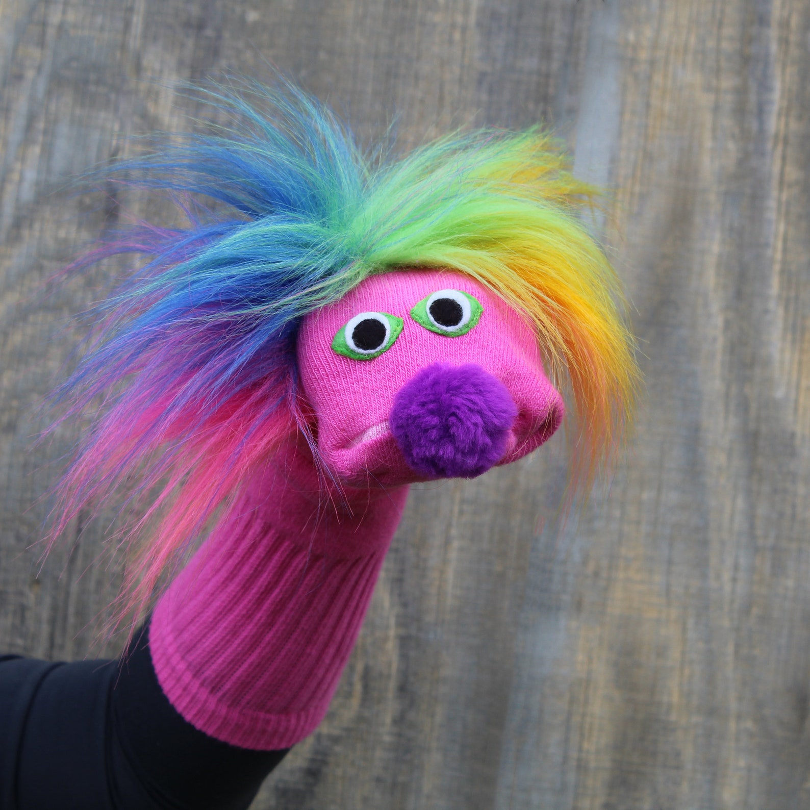 Sockett "sammy" Sock Puppet, Pink With Rainbow Hair, Handmade to Order ...