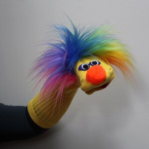 The Too Socky Classic Yellow Sock Puppet Rainbow Hair, Museum Quality ...