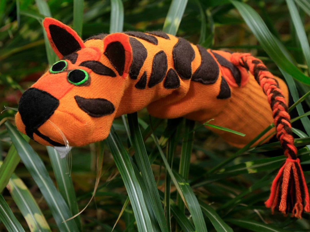 Deluxe Tiger Sock Puppet With Moving Mouth, for Kids & Adults, Handmade ...