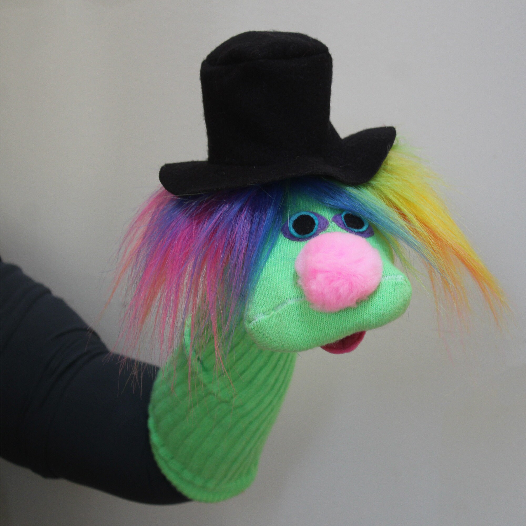Classic REAL Sock Puppet "sammy" With Rainbow Hair & Attached, Felt Top ...