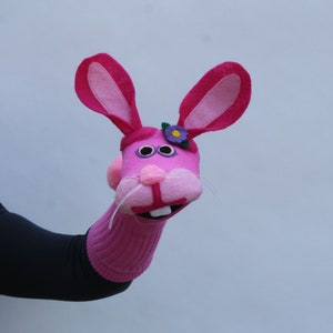 Pink, Bunny Rabbit Sock Puppet, Handmade, Professionally Sewn, Moving ...