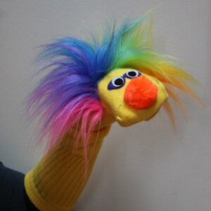 The Too Socky Classic Yellow Sock Puppet Rainbow Hair, Museum Quality ...