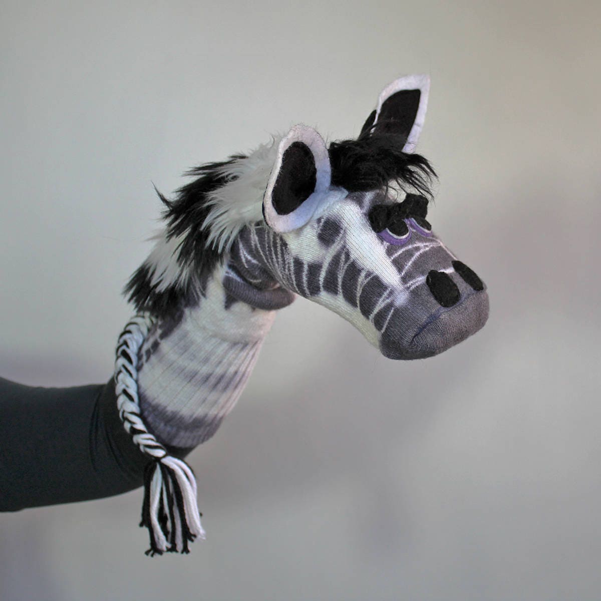 Luxury Tie Dyed, Zebra Sock Puppet With Lush, Striped Mane and Soft ...