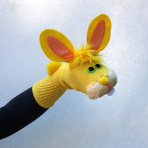 Sunny Bunny Rabbit Yellow Sock Puppet, Heirloom Quality, ALL Sewn Parts ...