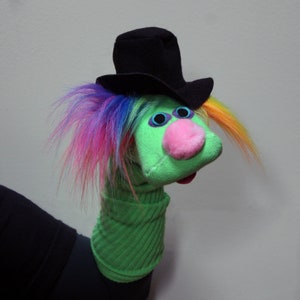 Classic REAL Sock Puppet "sammy" With Rainbow Hair & Attached, Felt Top ...