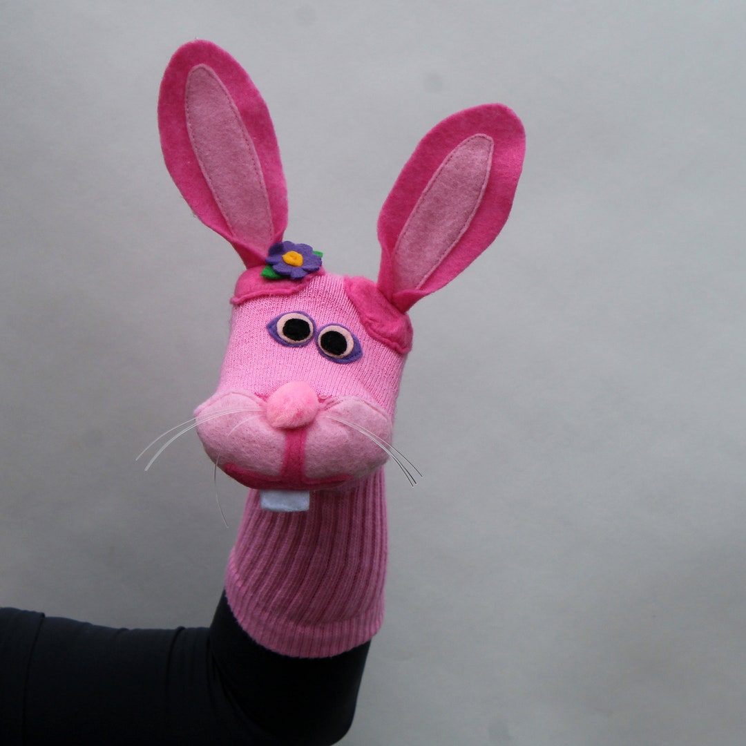 Pink, Bunny Rabbit Sock Puppet, Handmade, Professionally Sewn, Moving ...