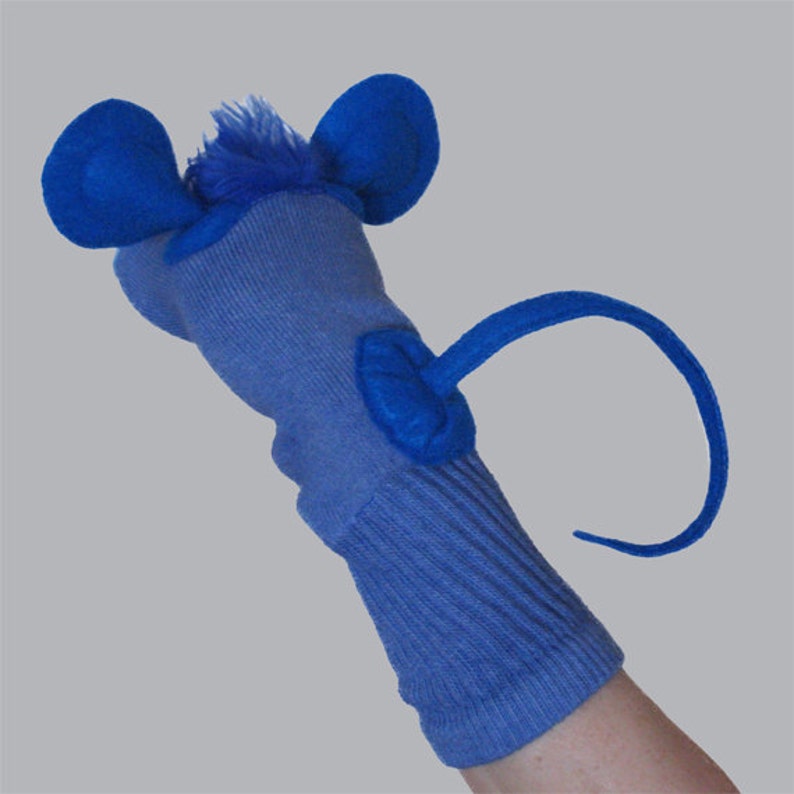 Blue Mouse Sock Puppet Handmade toy | Etsy