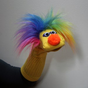 The Too Socky Classic Yellow Sock Puppet Rainbow Hair, Museum Quality ...