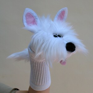 Gorgeous, Couture, White Terrier Sock Puppet, Handmade, 100% Sewn Parts ...