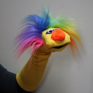 The Too Socky Classic Yellow Sock Puppet Rainbow Hair, Museum Quality ...