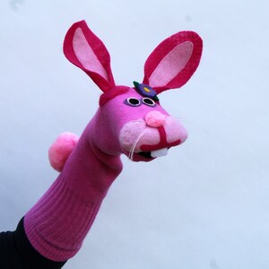 Pink, Bunny Rabbit Sock Puppet, Handmade, Professionally Sewn, Moving ...