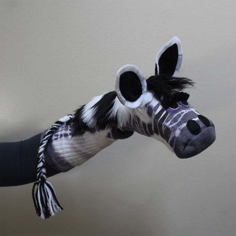Luxury Tie Dyed, Zebra Sock Puppet With Lush, Striped Mane and Soft ...