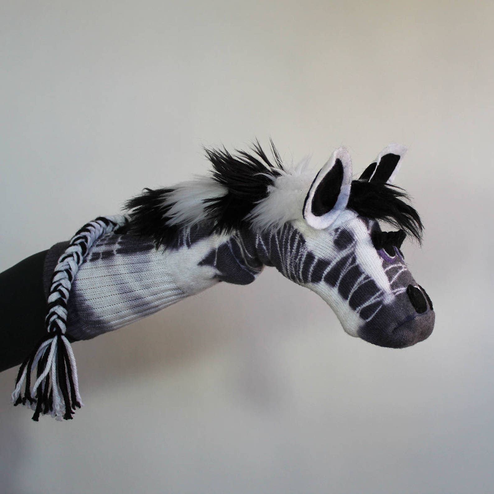 Luxury Tie Dyed, Zebra Sock Puppet With Lush, Striped Mane and Soft ...
