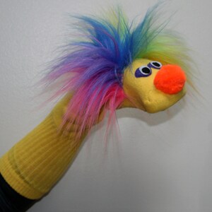 The Too Socky Classic Yellow Sock Puppet Rainbow Hair, Museum Quality ...