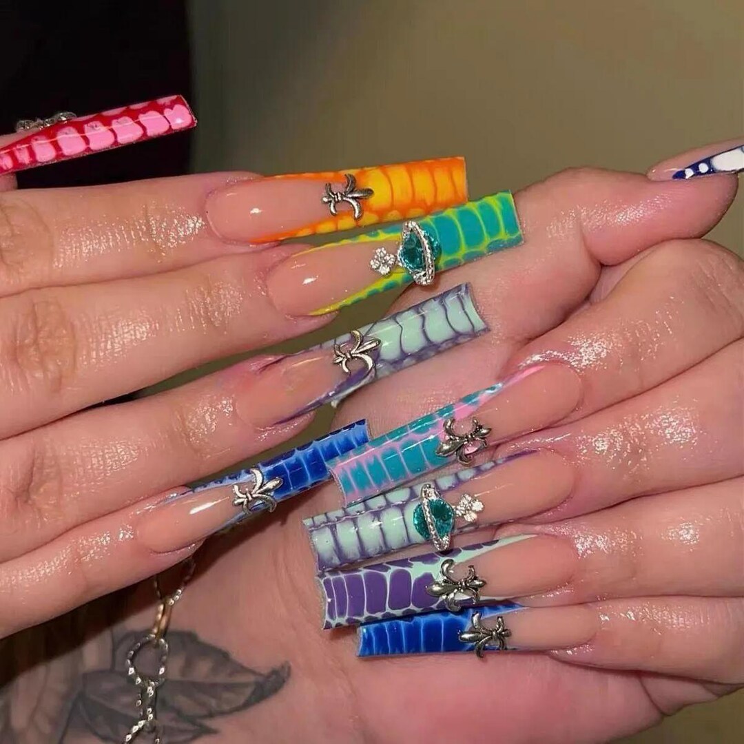 Dopamine Colorful Nails Summer Nails Hand Paint Crocodile Nails3d Cross ...