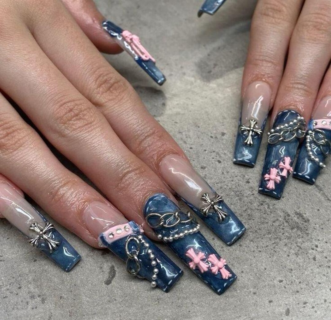 Make Old Cowboy Blue Nailtrendy Nail Fashin Design3d Accent Nail With ...