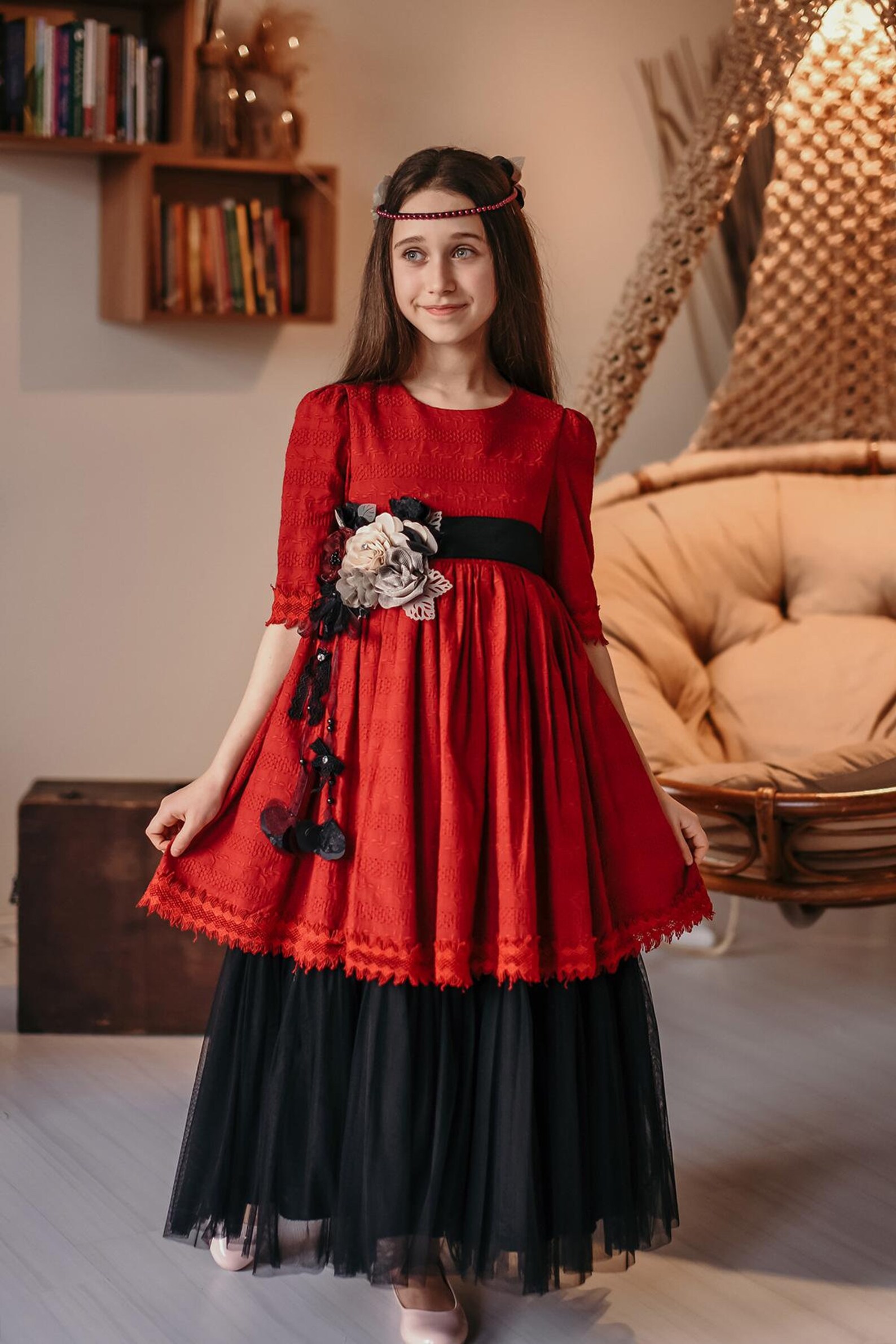 Long Elegant Dress With Veiled Cotton Embroidery and Tulle Detail - Etsy