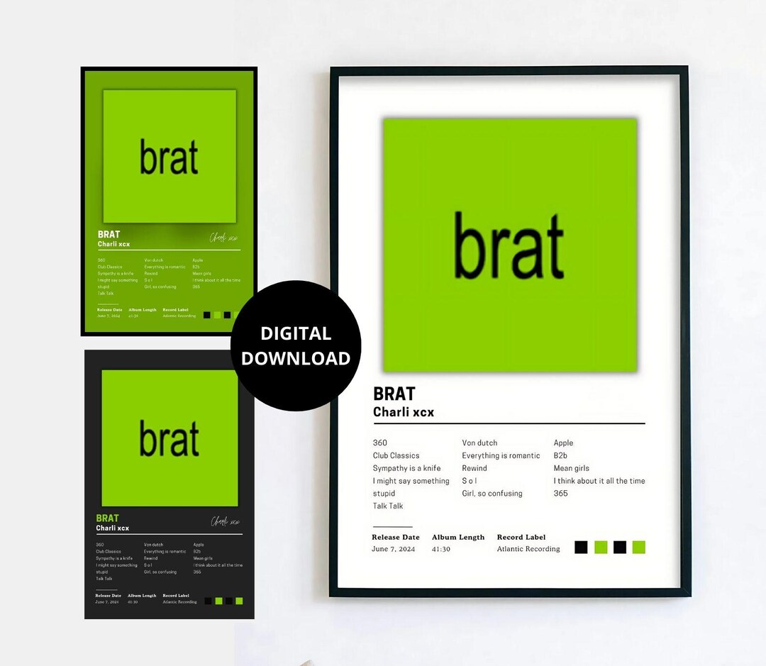 BRAT Poster Charli Xcx Digital Set Aesthetic Birthday Gift for Your ...