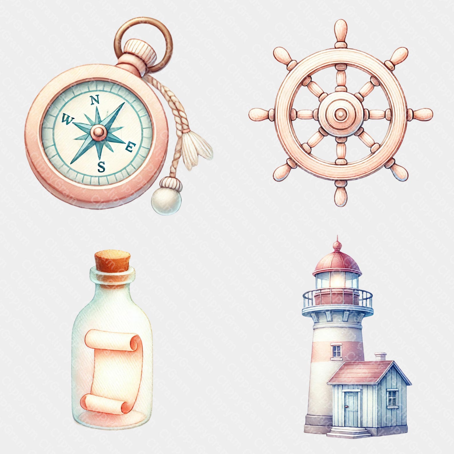 Watercolor Coastal Clipart, Beach Clipart, PNG, Travel Clipart ...