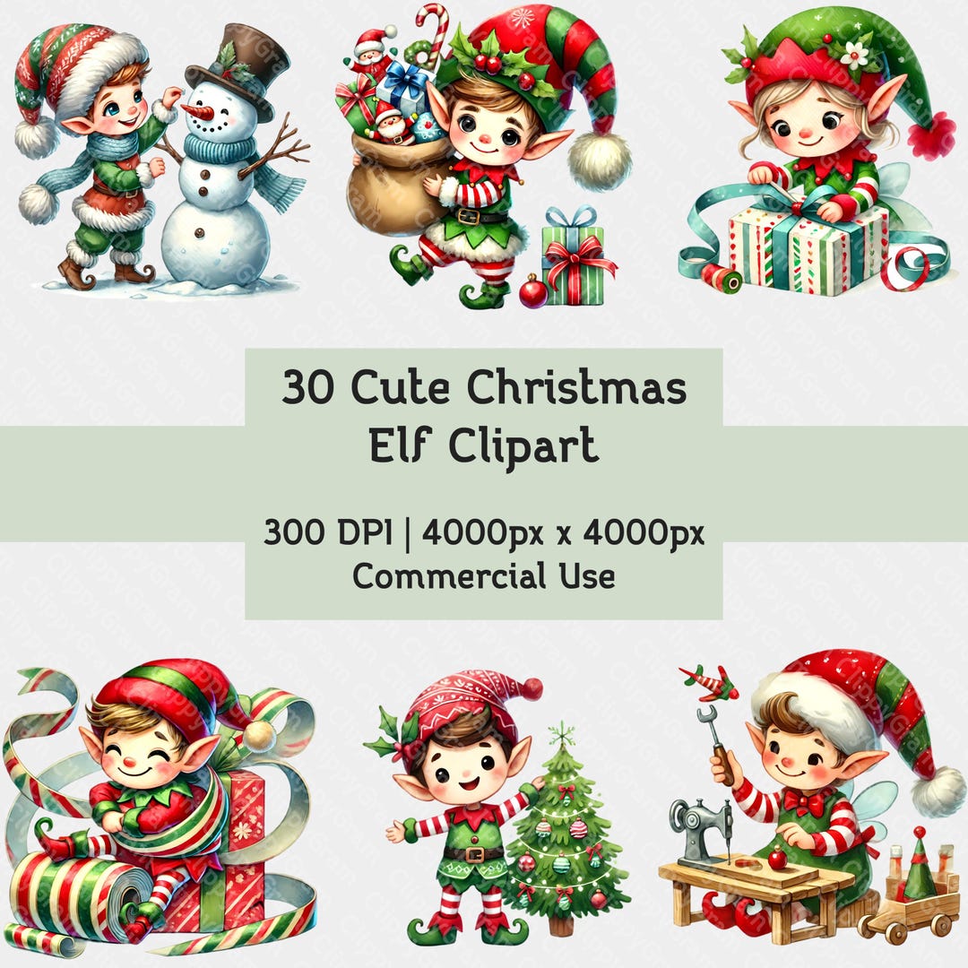 30 Watercolor Whimsical Christmas Elves Clipart Santa, Winter, Elf on ...