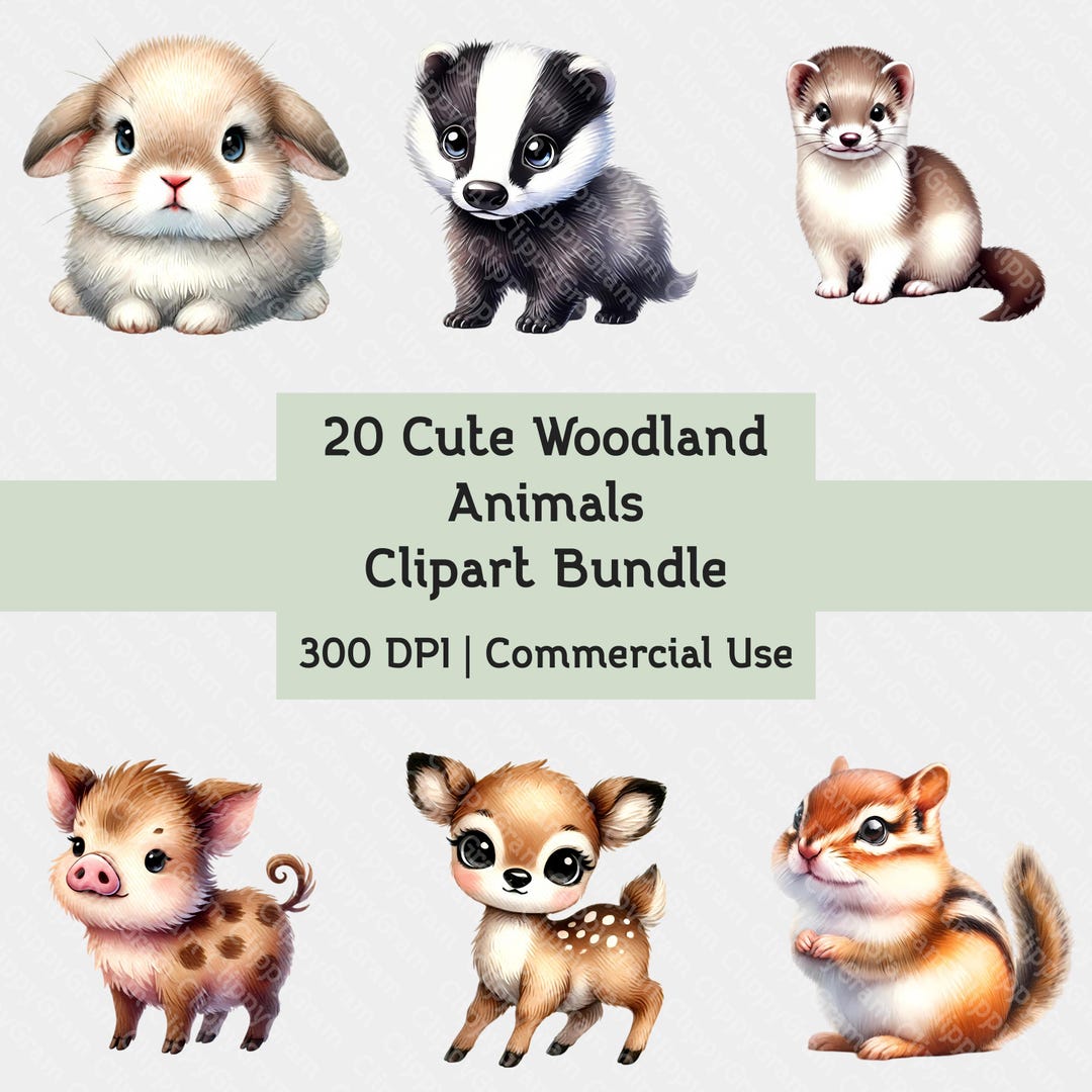 20 Cute Woodland Animals Clipart Bundle – High-resolution 300 DPI ...