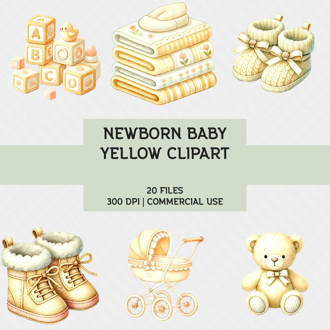 Yellow Baby Clipart Bundle: Nursery Decor, Baby Shower (digital ...