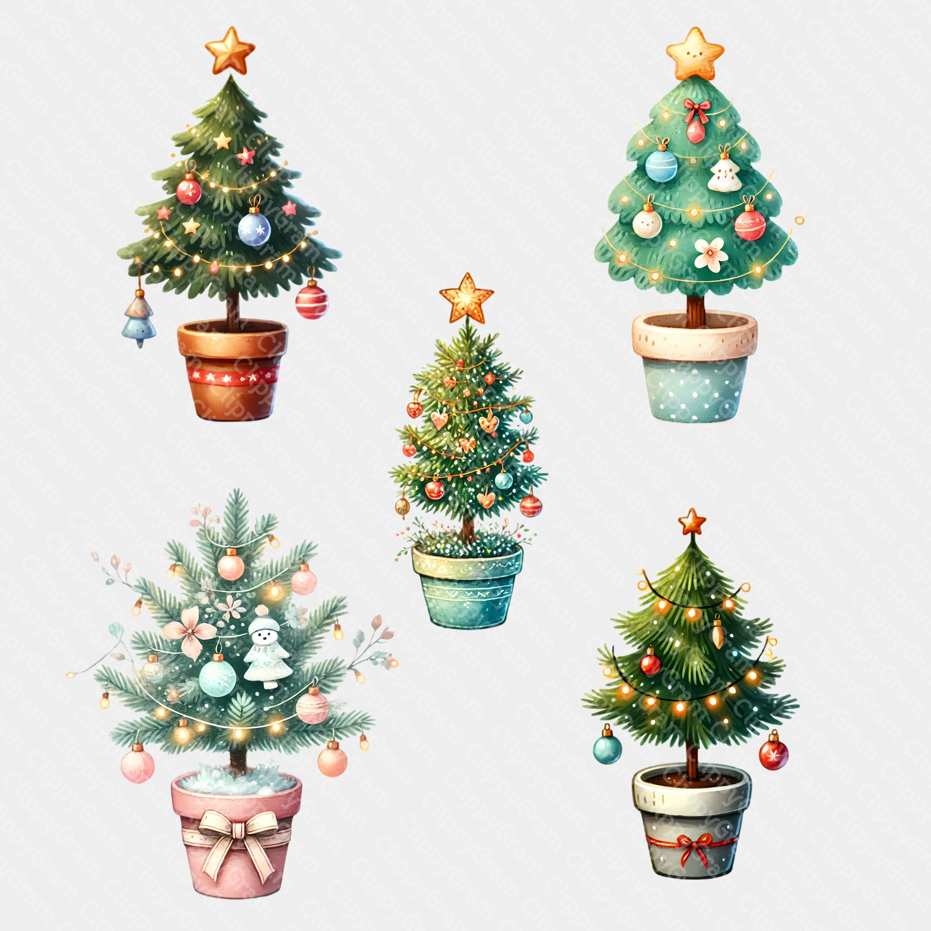 10 Potted Christmas Trees Clipart | Festive Holiday Tree Graphics ...