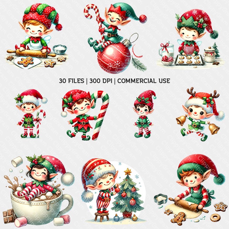 30 Watercolor Whimsical Christmas Elves Clipart Santa, Winter, Elf on ...