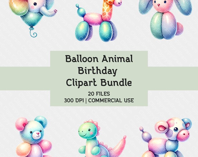 BALLOON ANIMALS Clipart, Party Balloons Clipart, Animal Balloons, Party ...